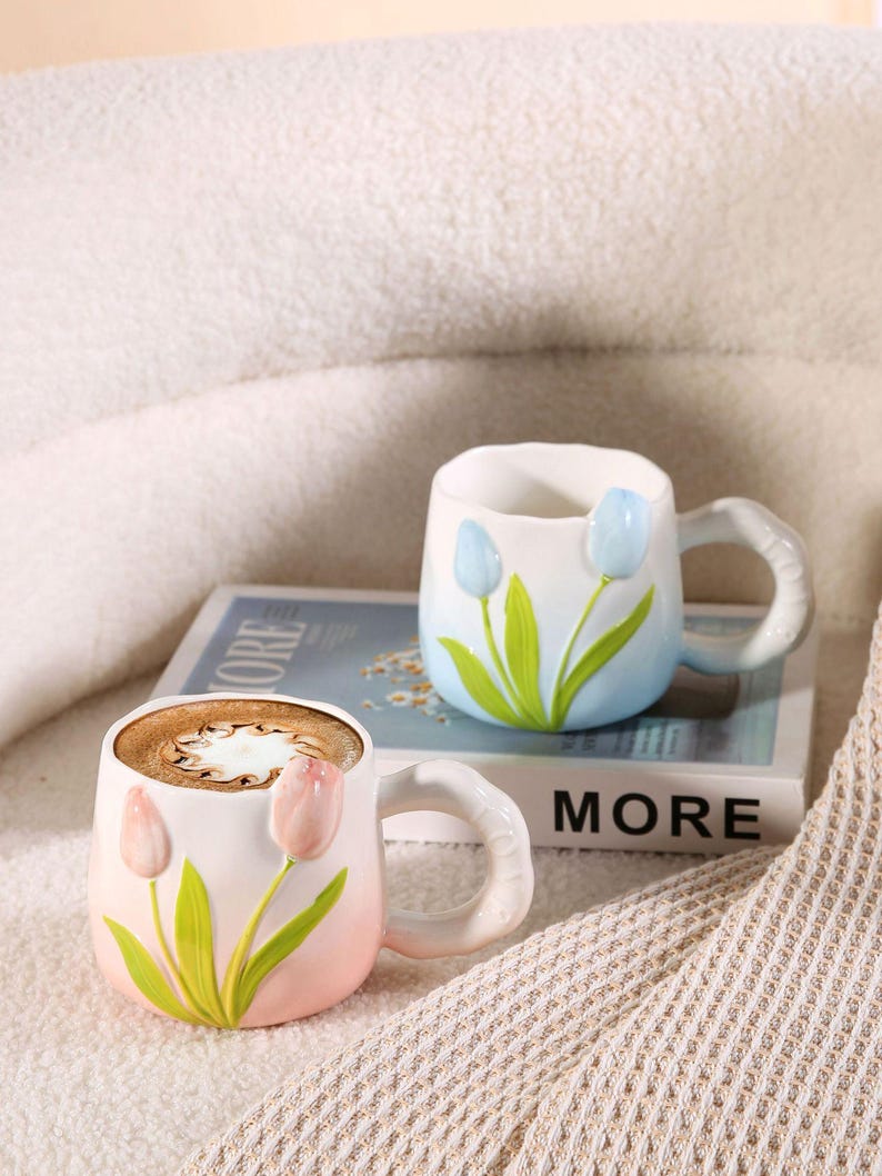 Hand-painted 3D Tulip Ceramic Mug, Cottagecore Spring Coffee Cup - Etsy