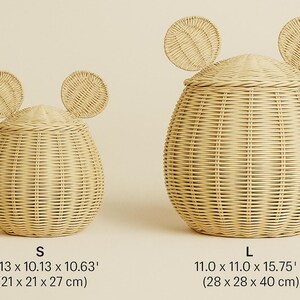 Mickey Ear Rattan Storage Basket With Lid, Handmade Wicker Toy Box ...
