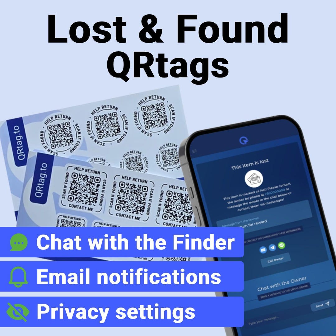 QR Code Stickers - Lost & Found Labels (square, Set of 7 – 3 Large + 4 ...