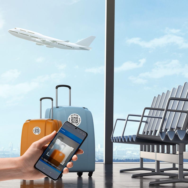 QR Code Luggage Tags | Set of 7 Square Stickers | Waterproof Lost ...