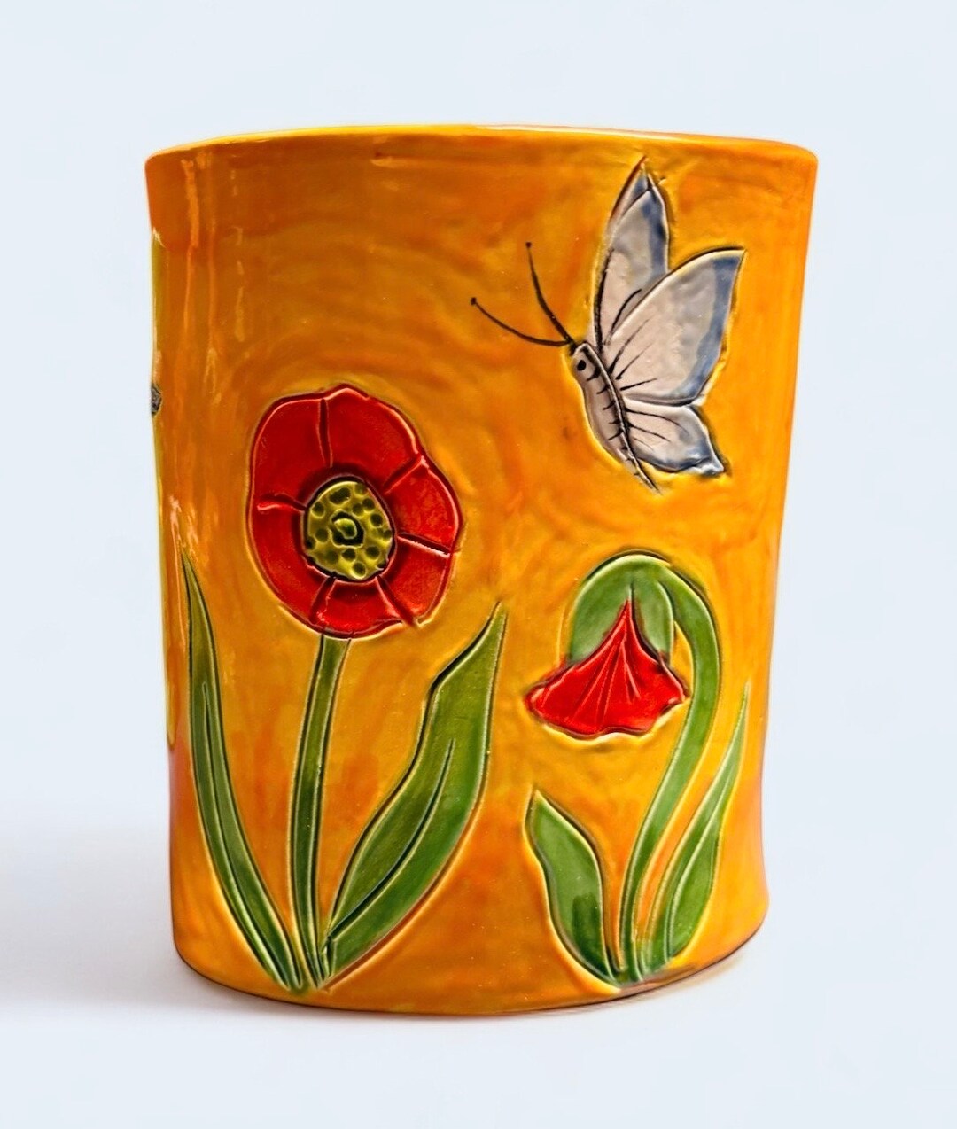 Hummingbird Ceramic Vase, Utensil Vessel, Oval Vase, Poppy Decor, Robin ...