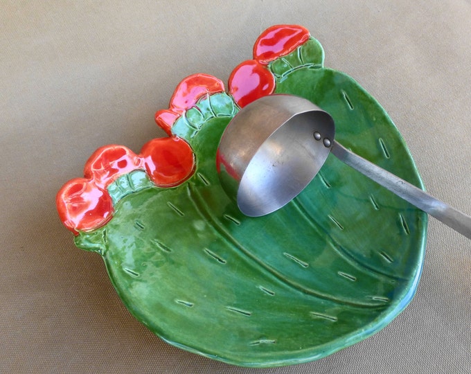 Cactus Spoon Rest, Prickly Pear Cactus Dish, Pottery Cactus Serving ...