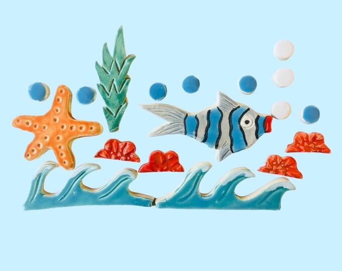 Seaside Tile, Beach Mosaic Tile, DIY Project, Ceramic Tile, Fish Tile ...