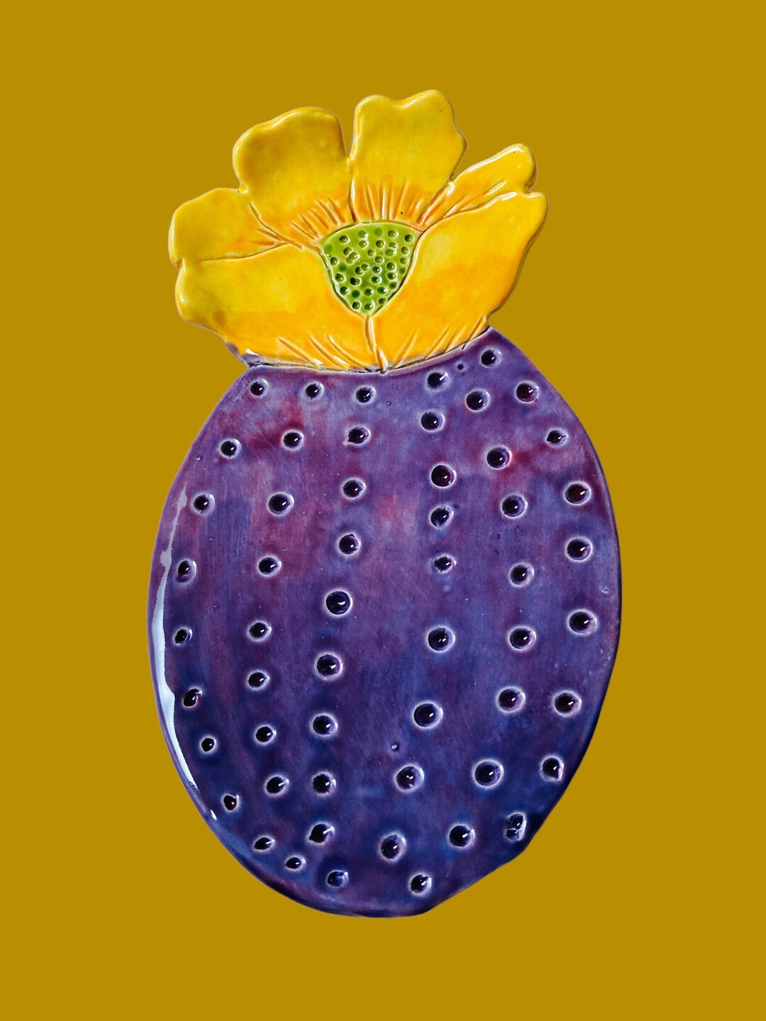 Handmade Ceramic Cactus Spoon Rest, Purple Prickly Pear Cactus Plate ...