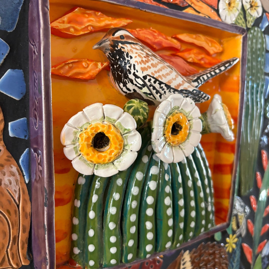 Desert Mosaic Mural, Saguaro Cactus, Saguaro Sculpture, Hand Made Tile ...