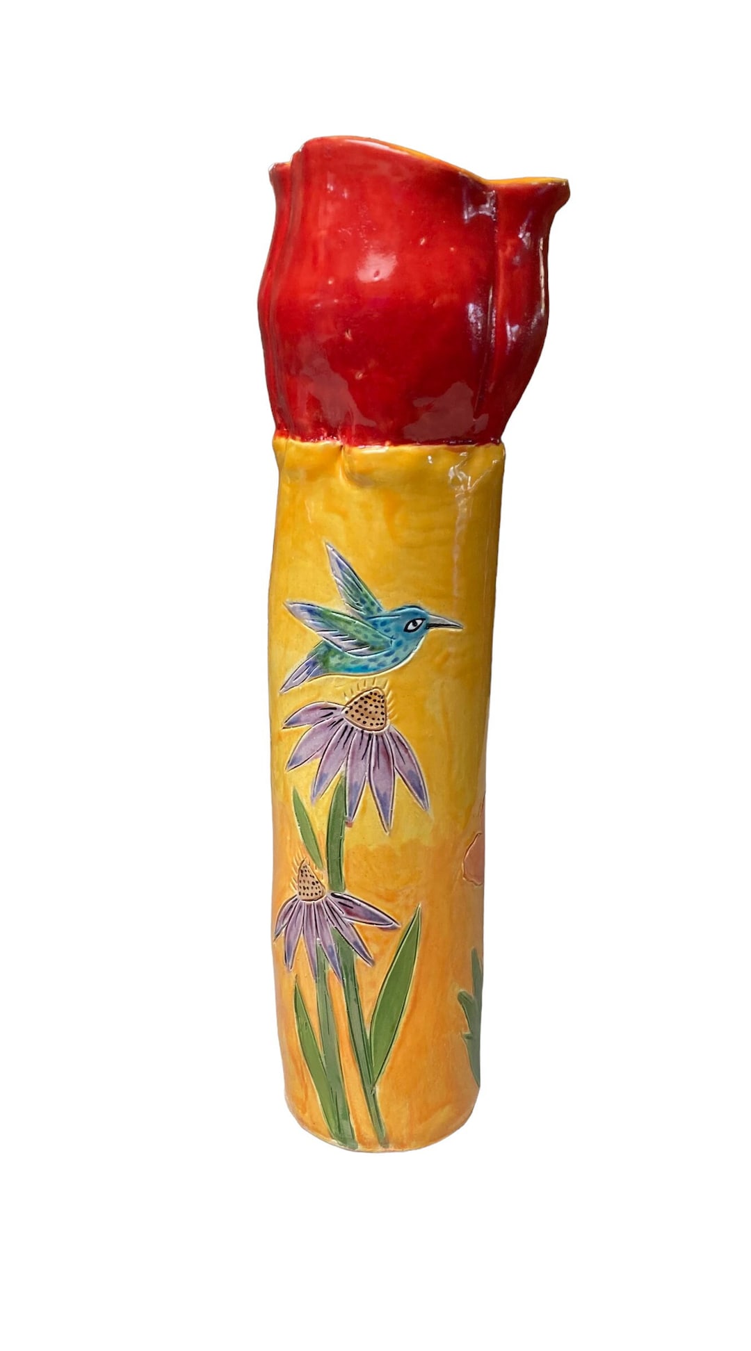 Ceramic Flower Vase, Tall Pottery Vase, Orange Garden Vase, Poppy Vase ...