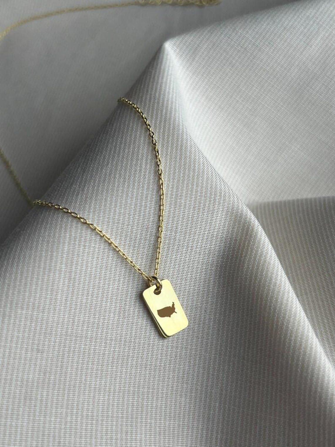 American Label Pendants, American Necklaces, 14K Gold American Tag ...