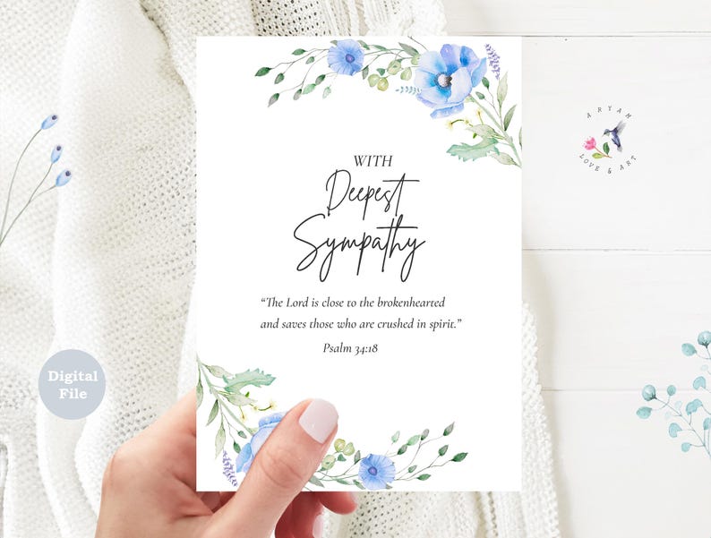 Christian Sympathy Card: Watercolor Floral Bible Verse (printable 5x7 ...