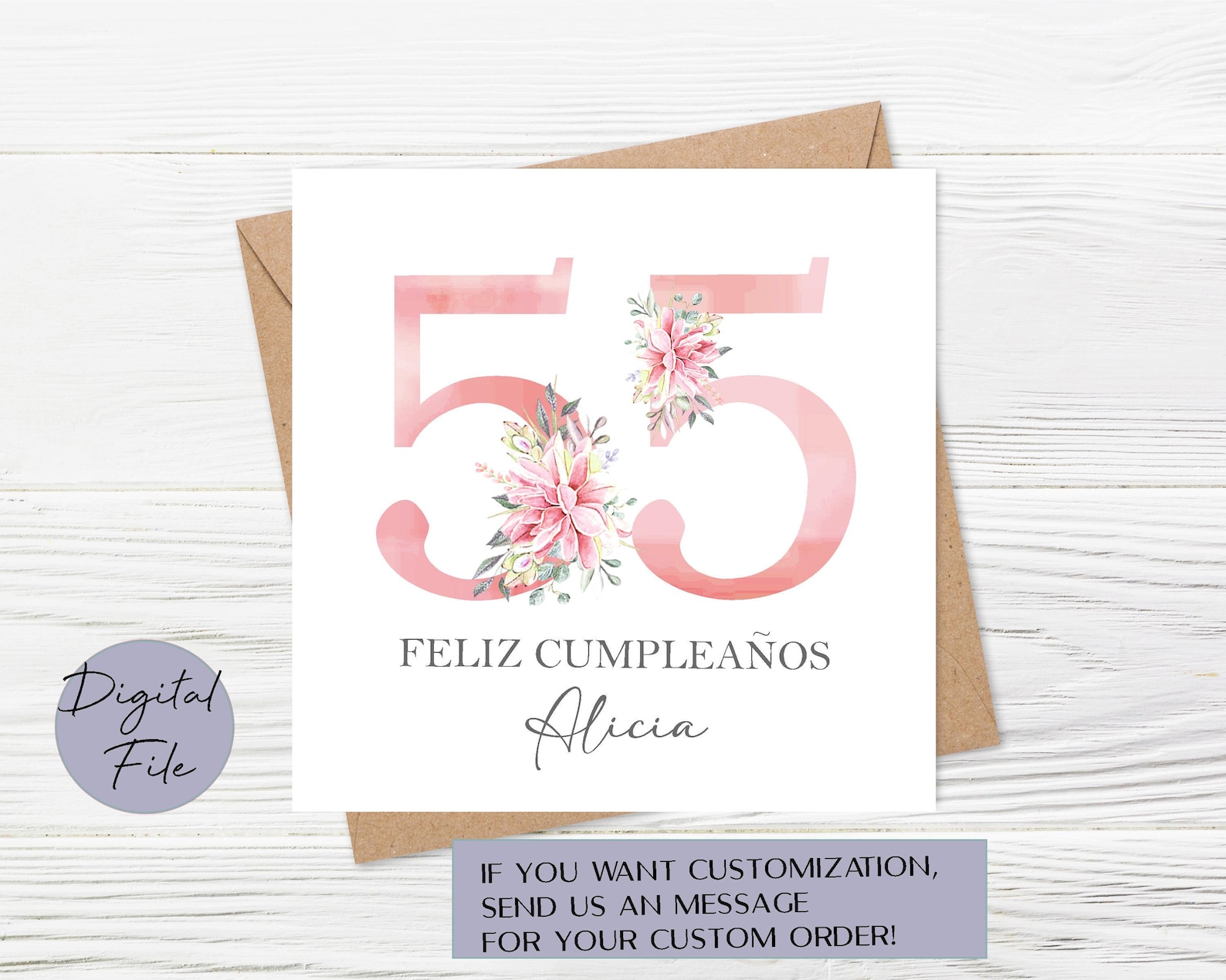 55th Birthday Card, PRINTABLE, 55th Birthday Card Printable, Spanish ...