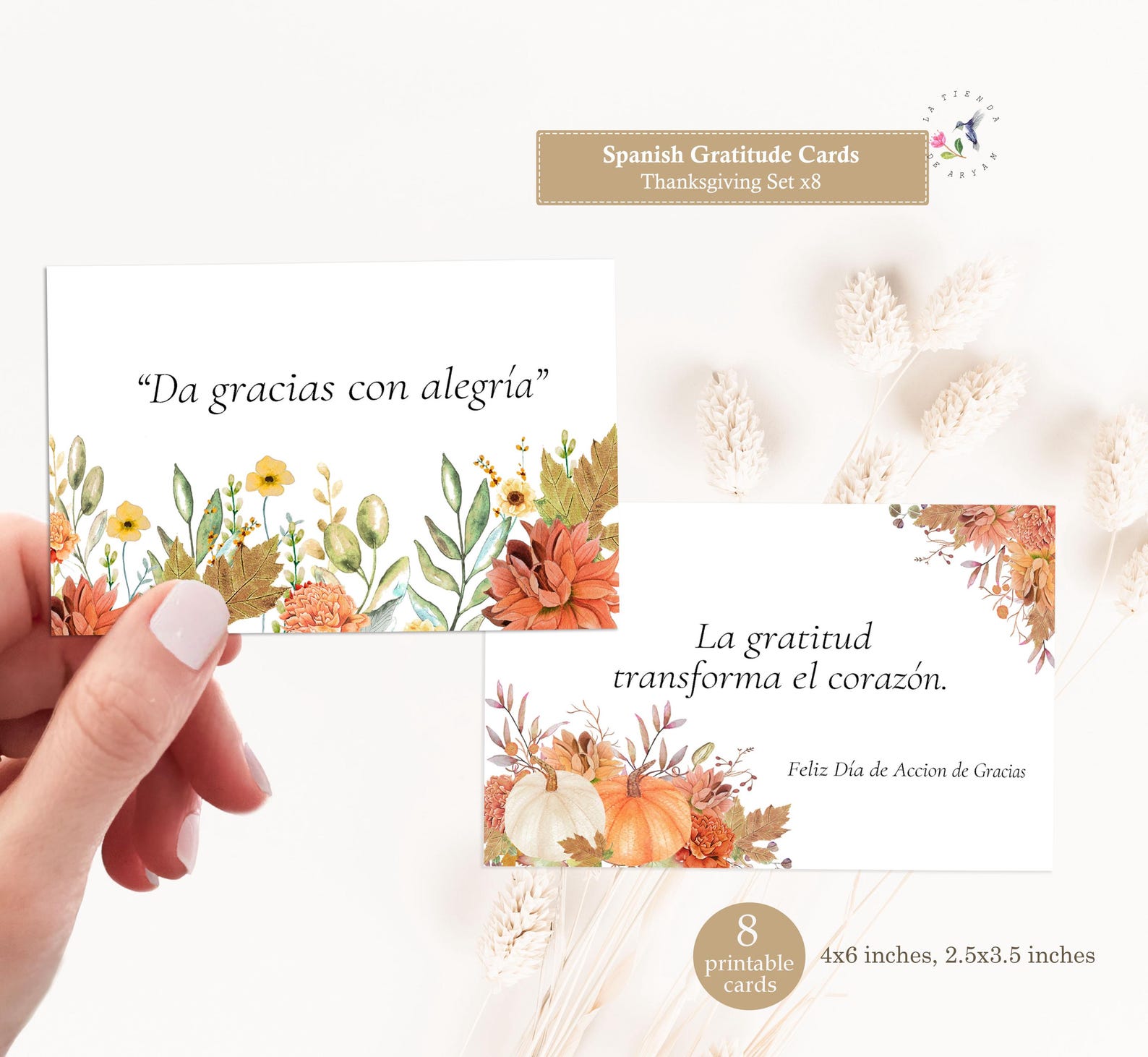 Spanish Thanksgiving Gratitude Cards: Printable Fall Thank You Notes ...
