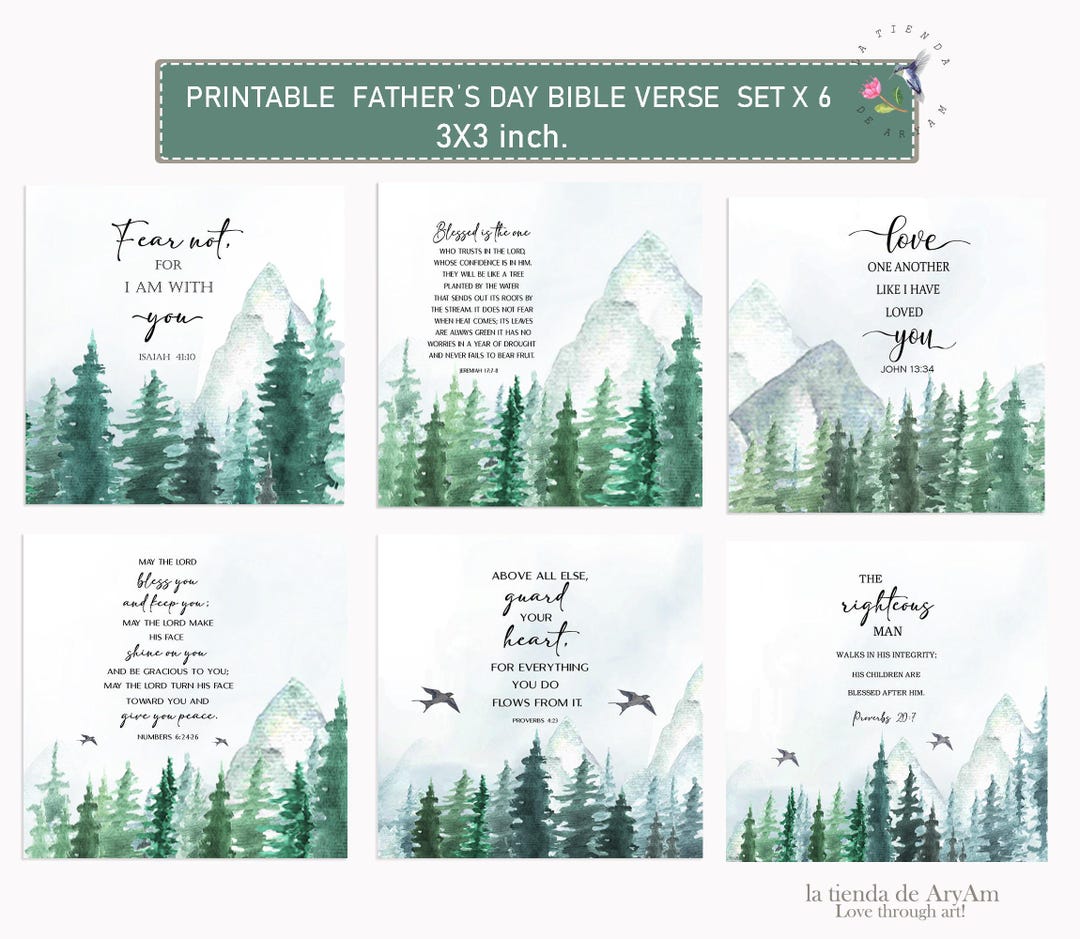 Printable Bible Set X6 Verse Cards, Printable Father's Day Bible Verse ...