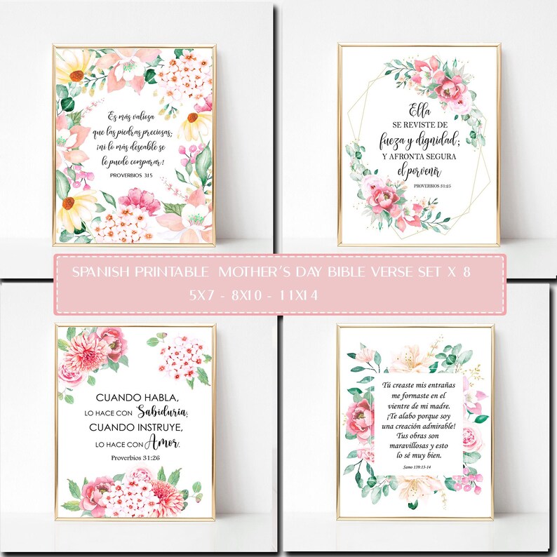 Printable Spanish Women Bible Verse Set, Set X8 Spanish Mother's Day ...