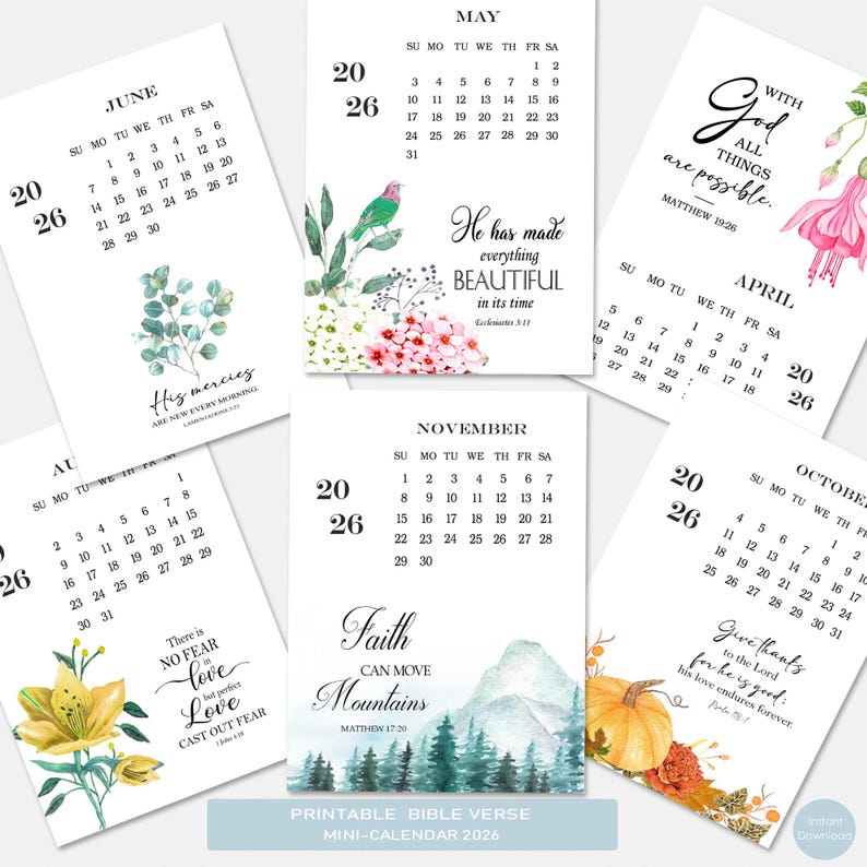 Printable Bible Verse Calendar 2026: Inspirational Scripture ...