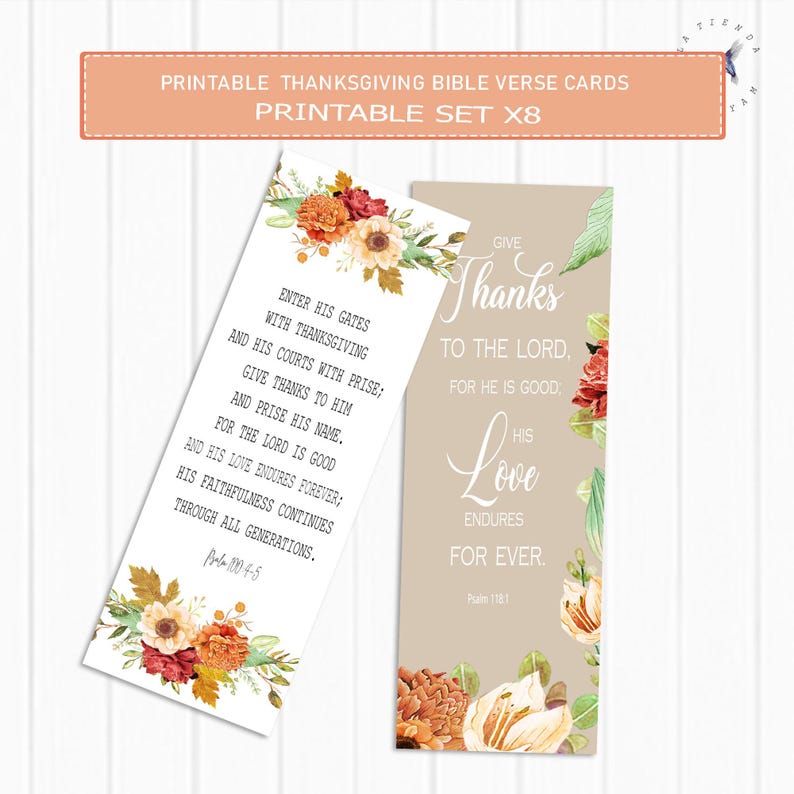 Bible Bookmarks Set X8 Printable, Thanksgiving Bible Bookmarks, 7 X 2.5 ...
