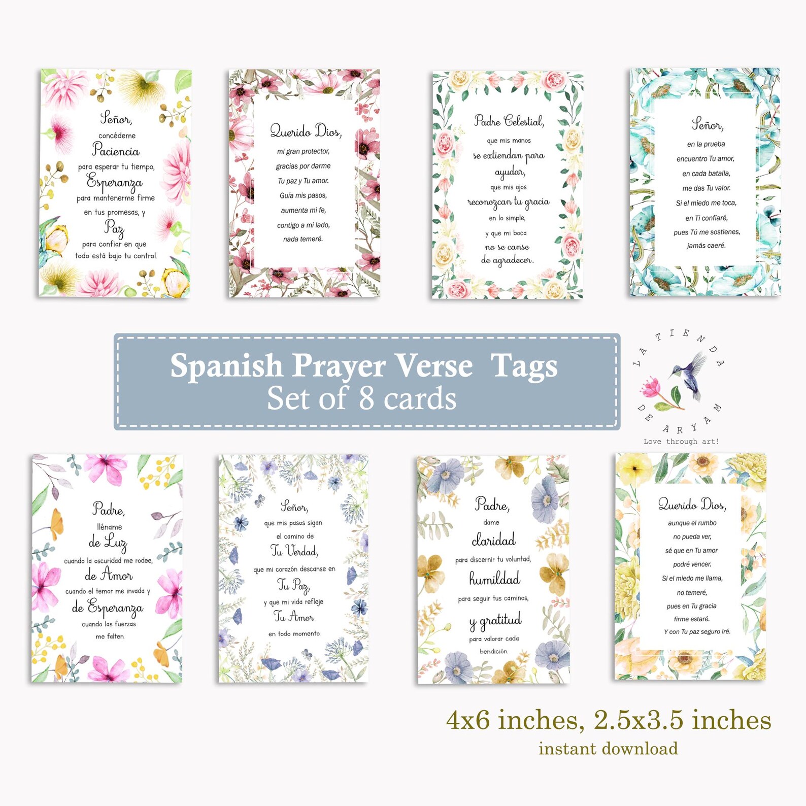Spanish Prayer Tags Set X8, Collage Sheet, Printable Prayer Card ...