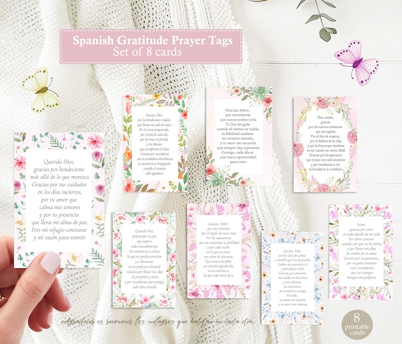 Tarjetas de Oración de Gratitud en Español Conjunto de 8, Oración ...