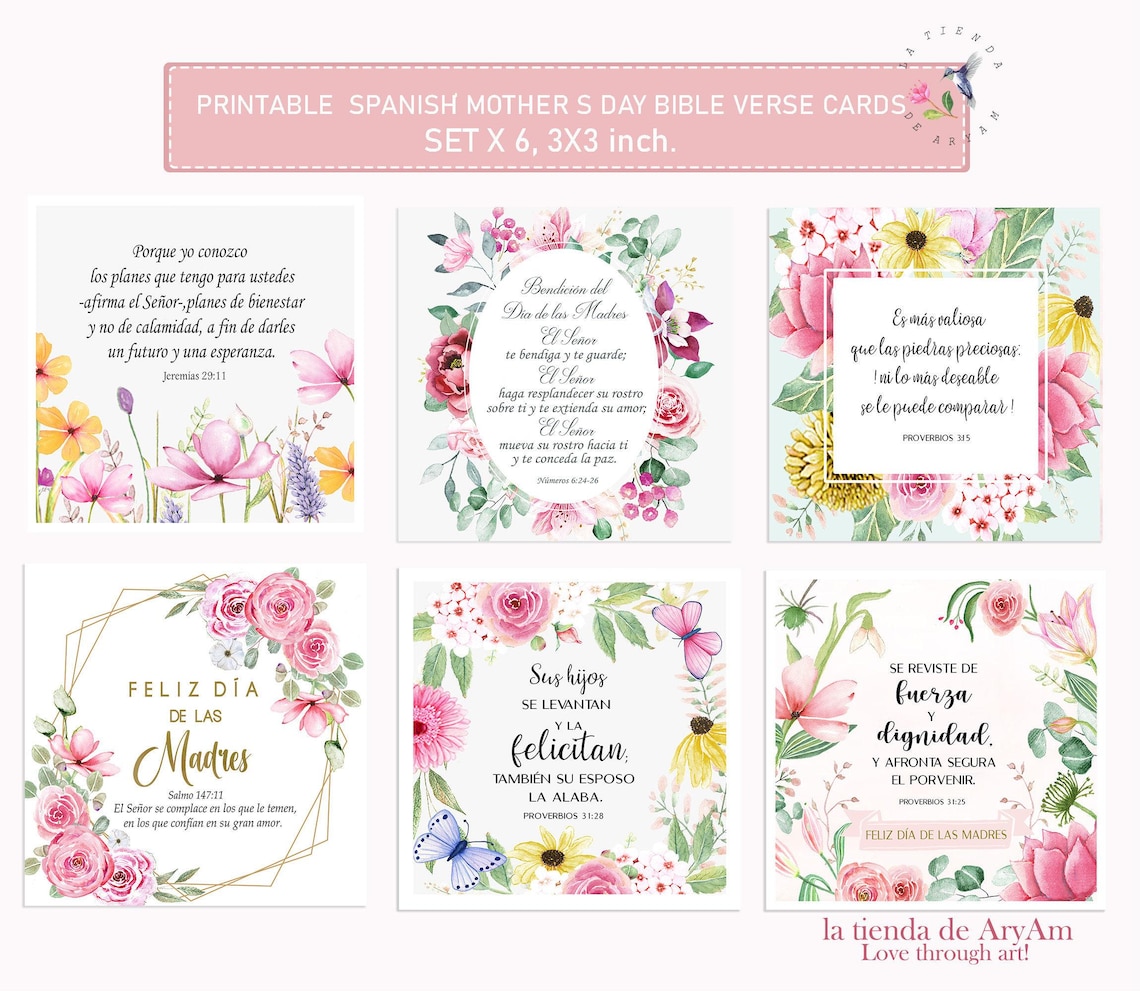 Printable Spanish Bible Verse Cards, Spanish Mother's Day Scripture ...