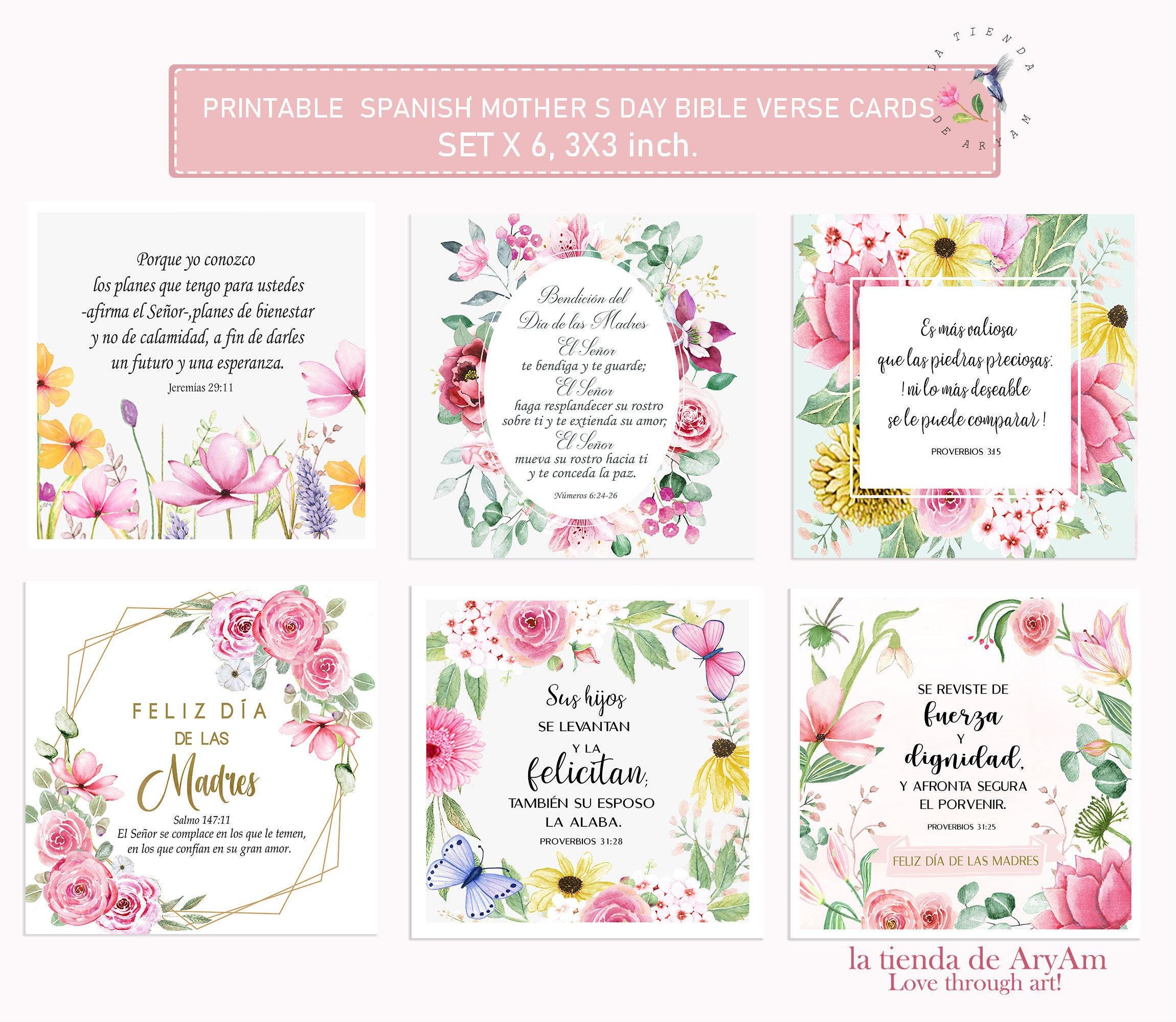 Printable Spanish Bible Verse Cards, Spanish Mother's Day Scripture ...