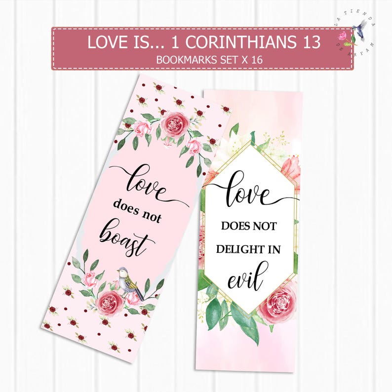 Love is Bible Set X8 Verse Bookmarks, 1 Corinthians 13 Bookmarks, Love ...