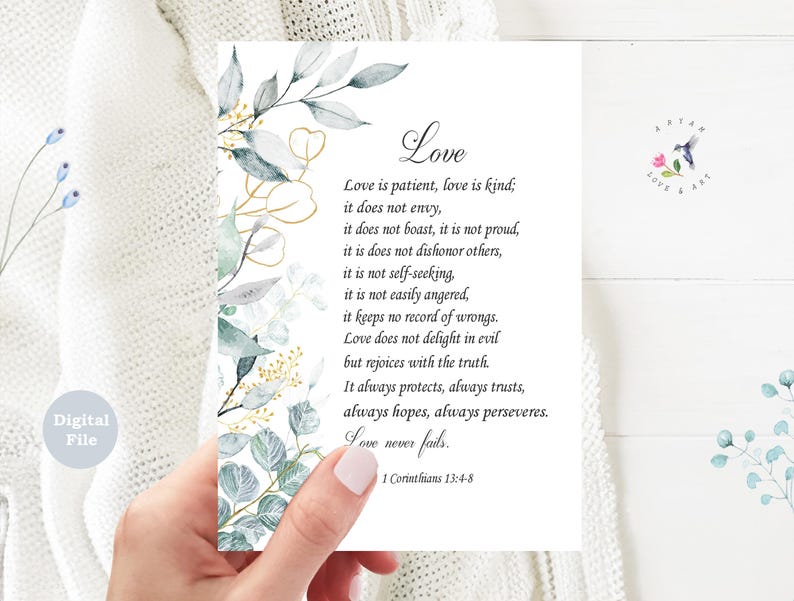 Christian Love Card Printable | 1 Corinthians 13:4-8 | Love is Patient ...
