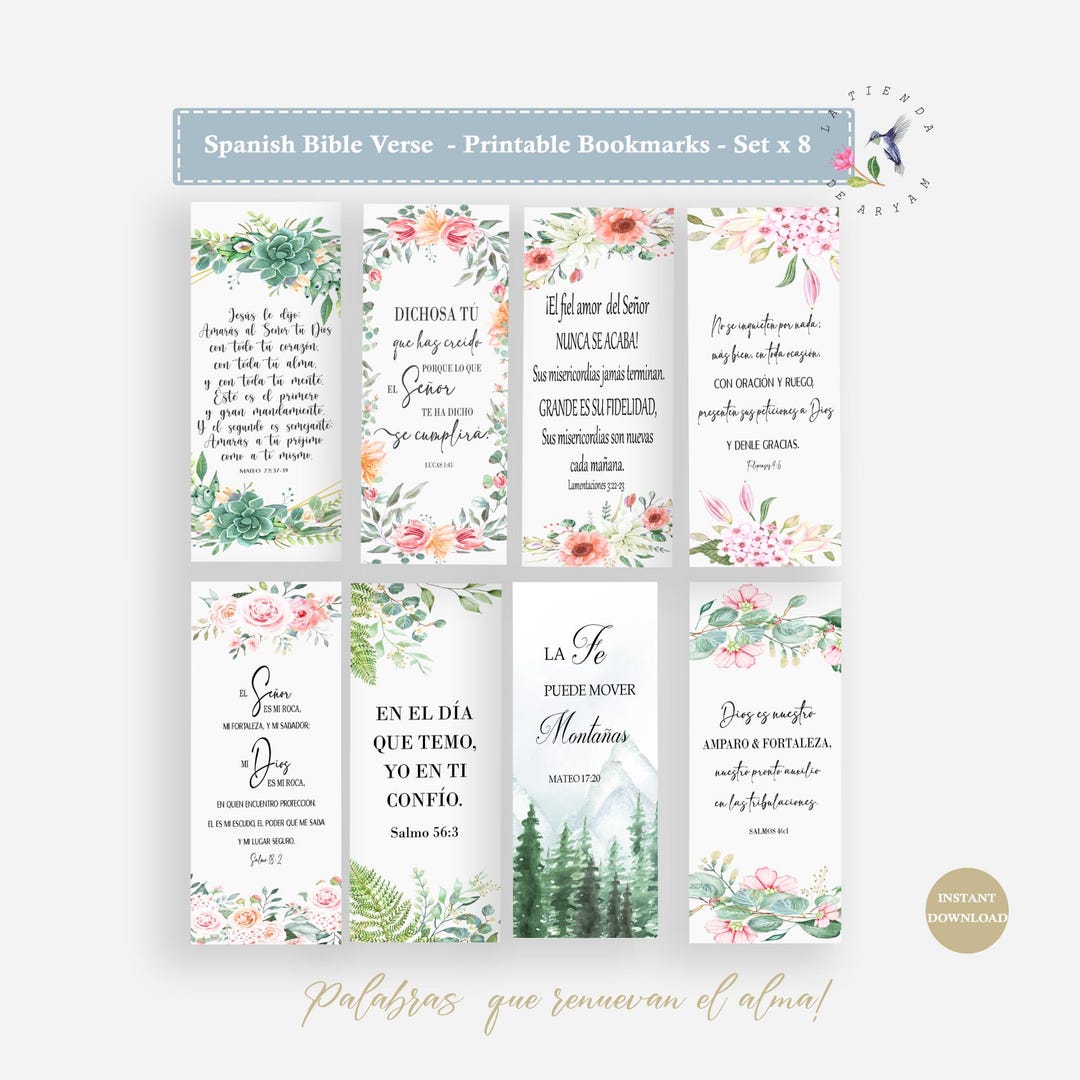 Spanish Printable Bible Bookmarks, Set of 8 Scripture Verse Bookmarks ...