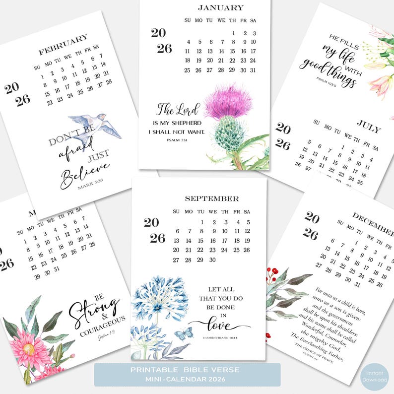 Printable Bible Verse Calendar 2026: Inspirational Scripture ...