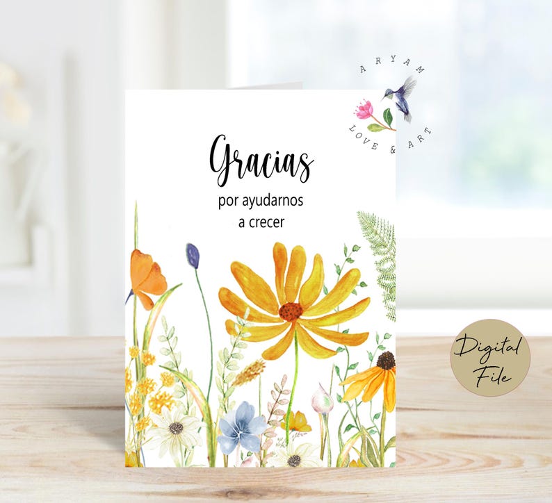 Spanish Teacher Appreciation, Gracias Por Ayudarme a Crecer, Printable ...