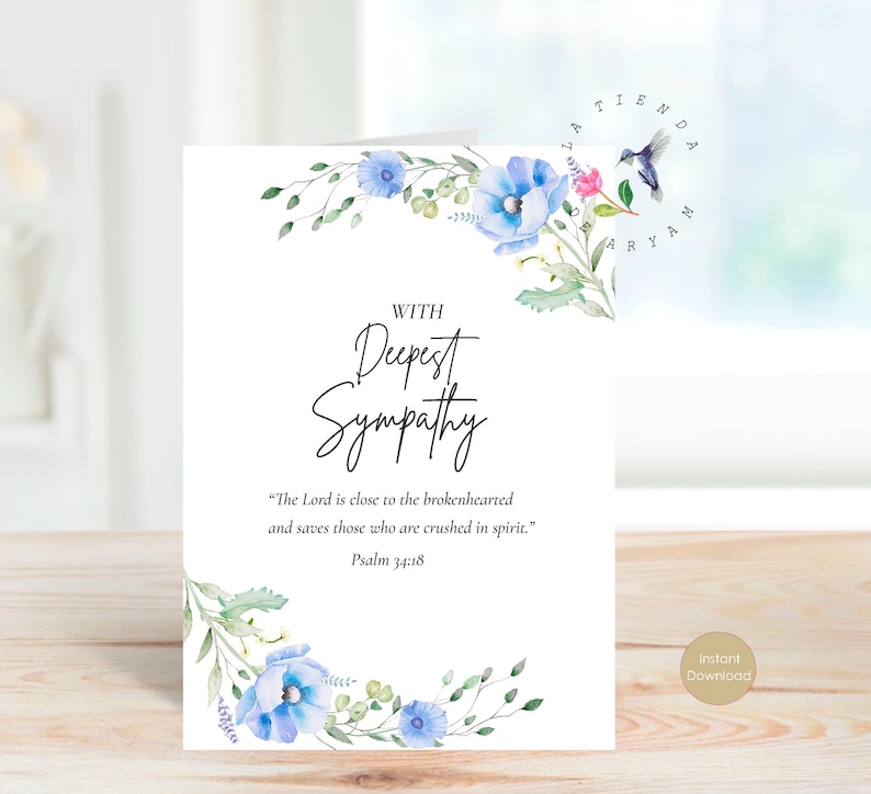 Christian Sympathy Card: Watercolor Floral Bible Verse (printable 5x7 ...
