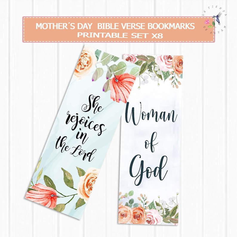 Printable Bible Verse Bookmarks Set of 8 – Floral Mother’s Day ...