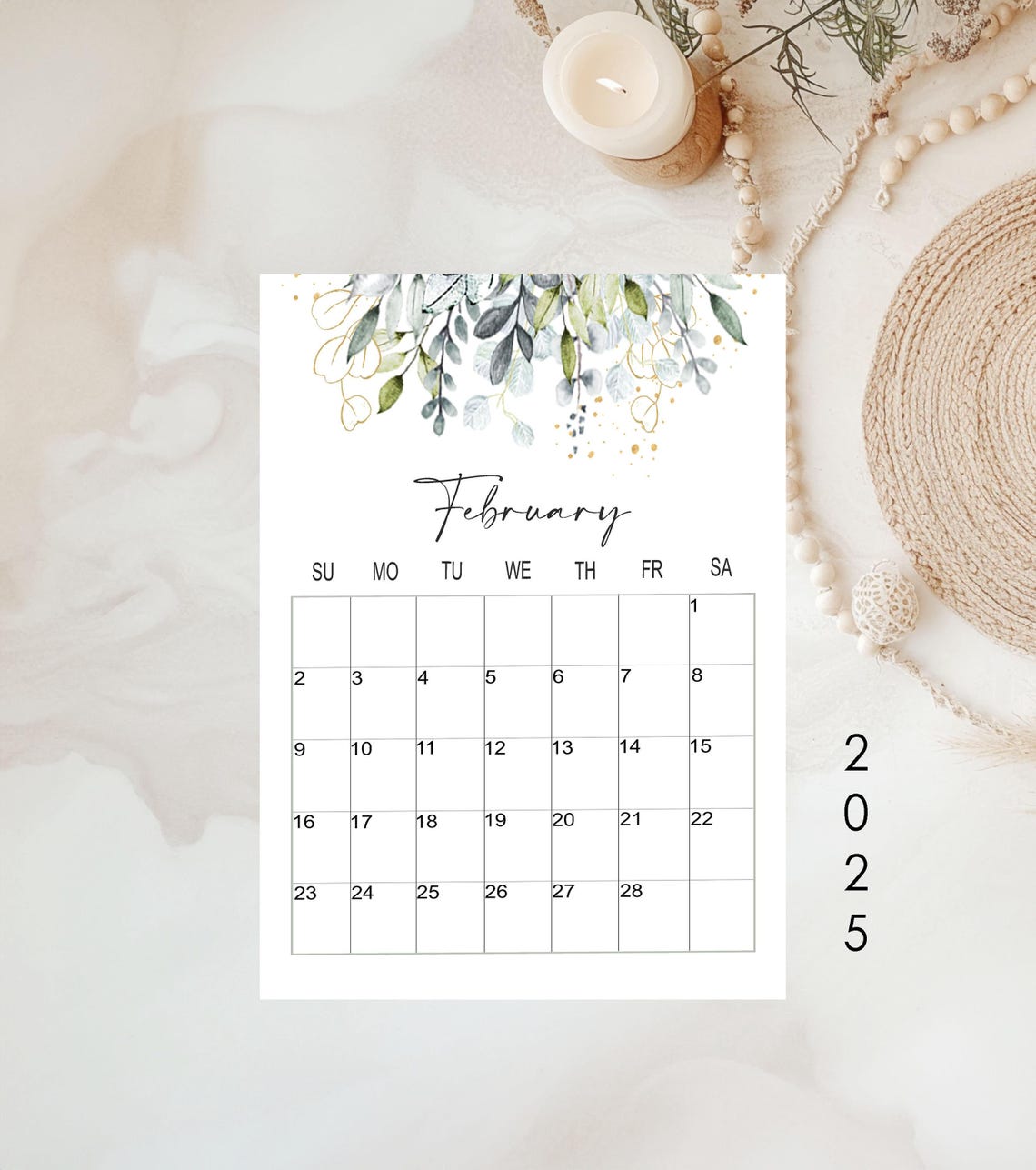 2025 Calendar Printable, Wall Calendar 2025, 2025 Greenery Wall ...