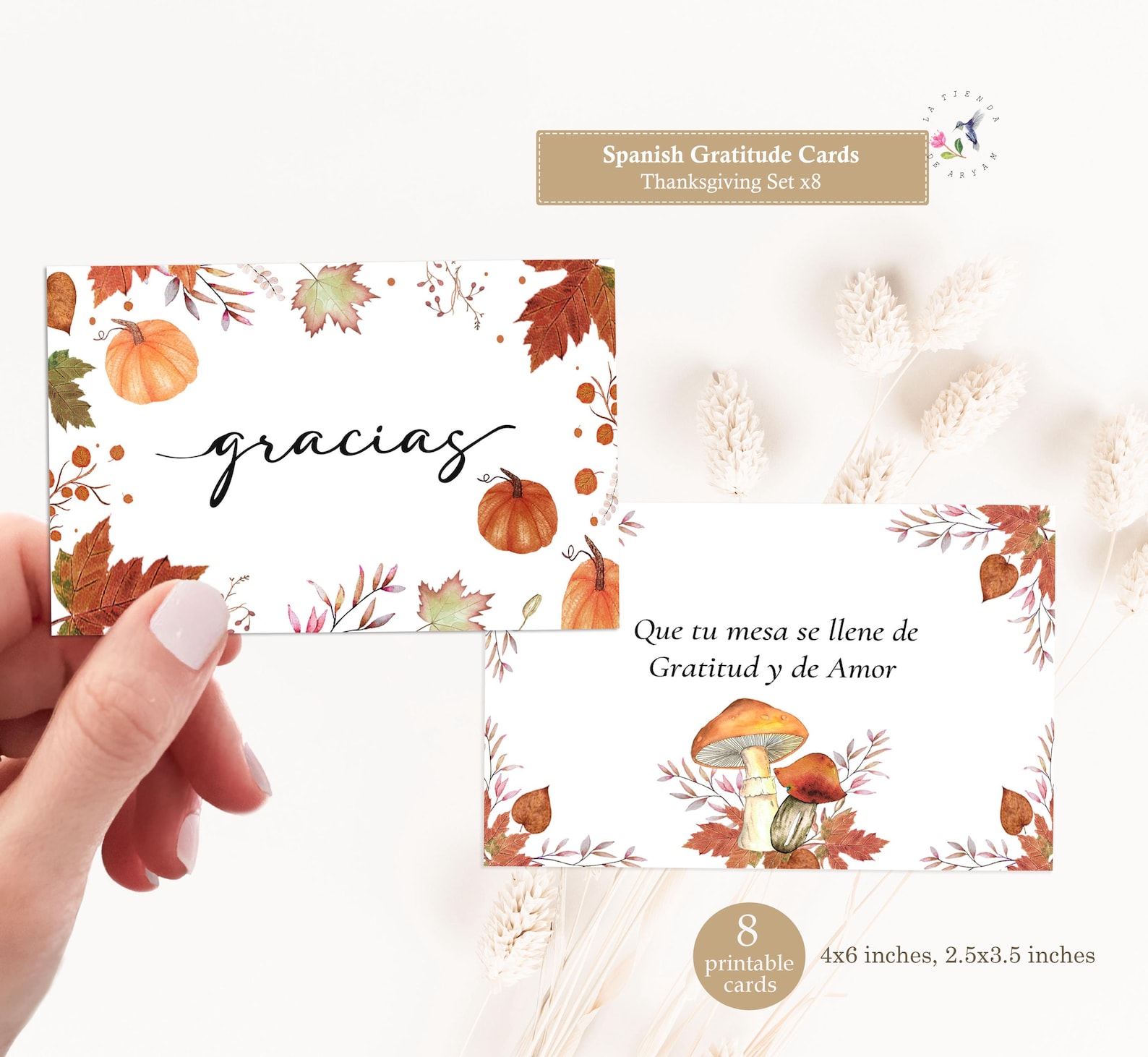 Spanish Thanksgiving Gratitude Cards: Printable Fall Thank You Notes ...