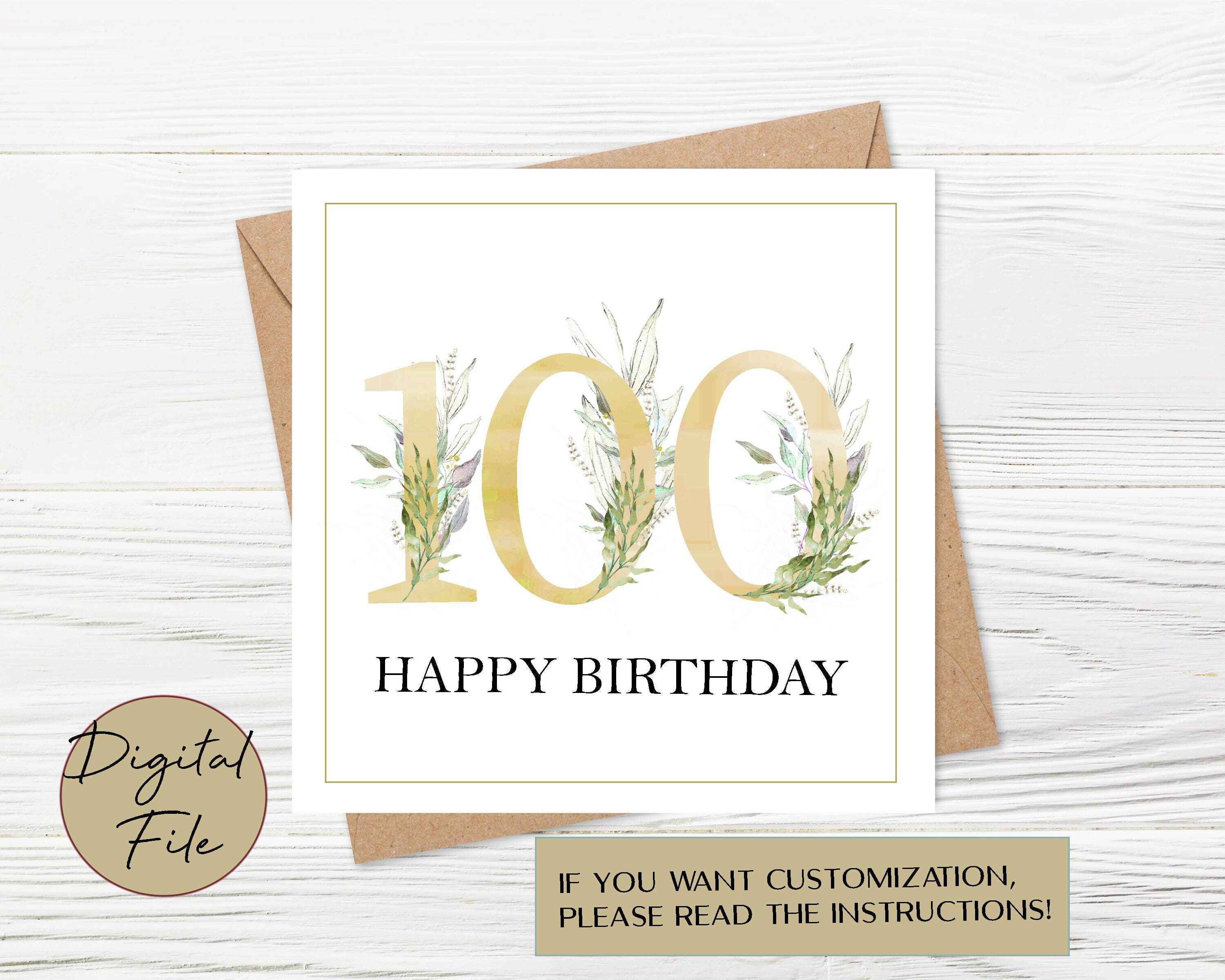 Printable 100th Birthday Card, 100th Birthday Card, 100th Gold Number ...