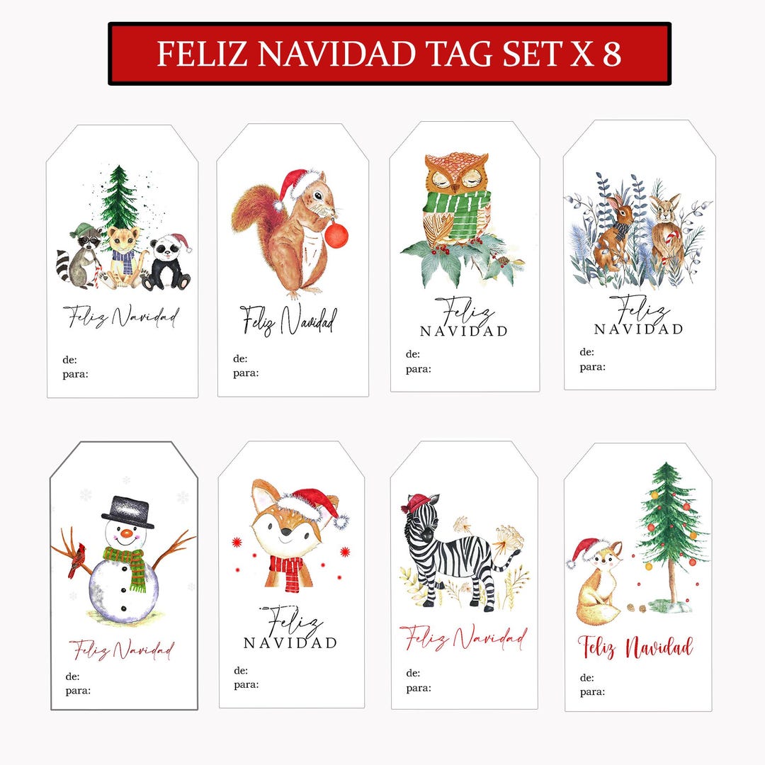Printable Spanish Christmas Gift Tags Set of 8 – Feliz Navidad Animals ...