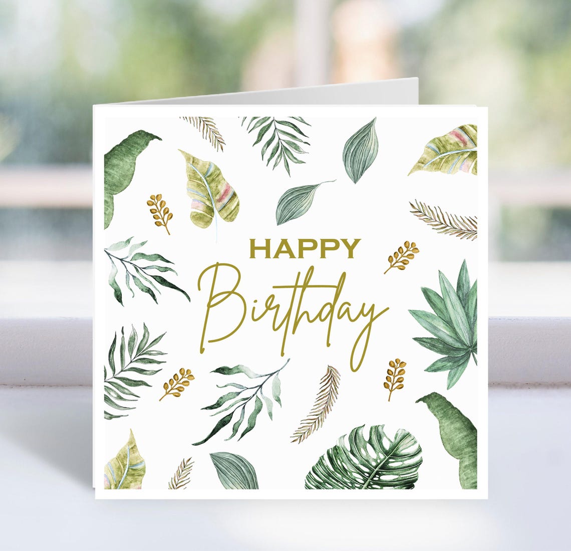 Printable Birthday Card,tropical Leaves Birthday Card, Happy Birthday ...