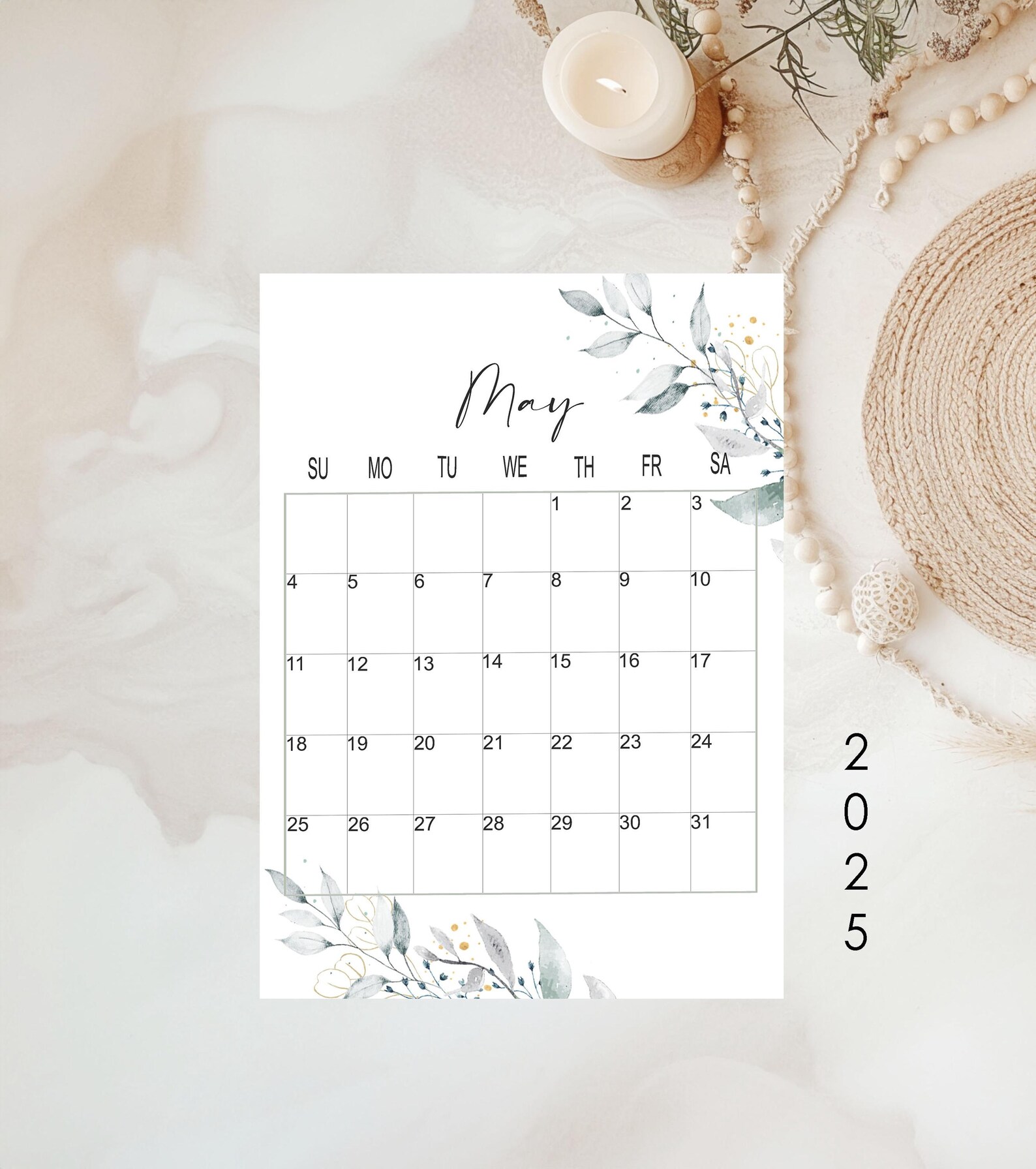 2025 Calendar Printable, Wall Calendar 2025, 2025 Greenery Wall ...