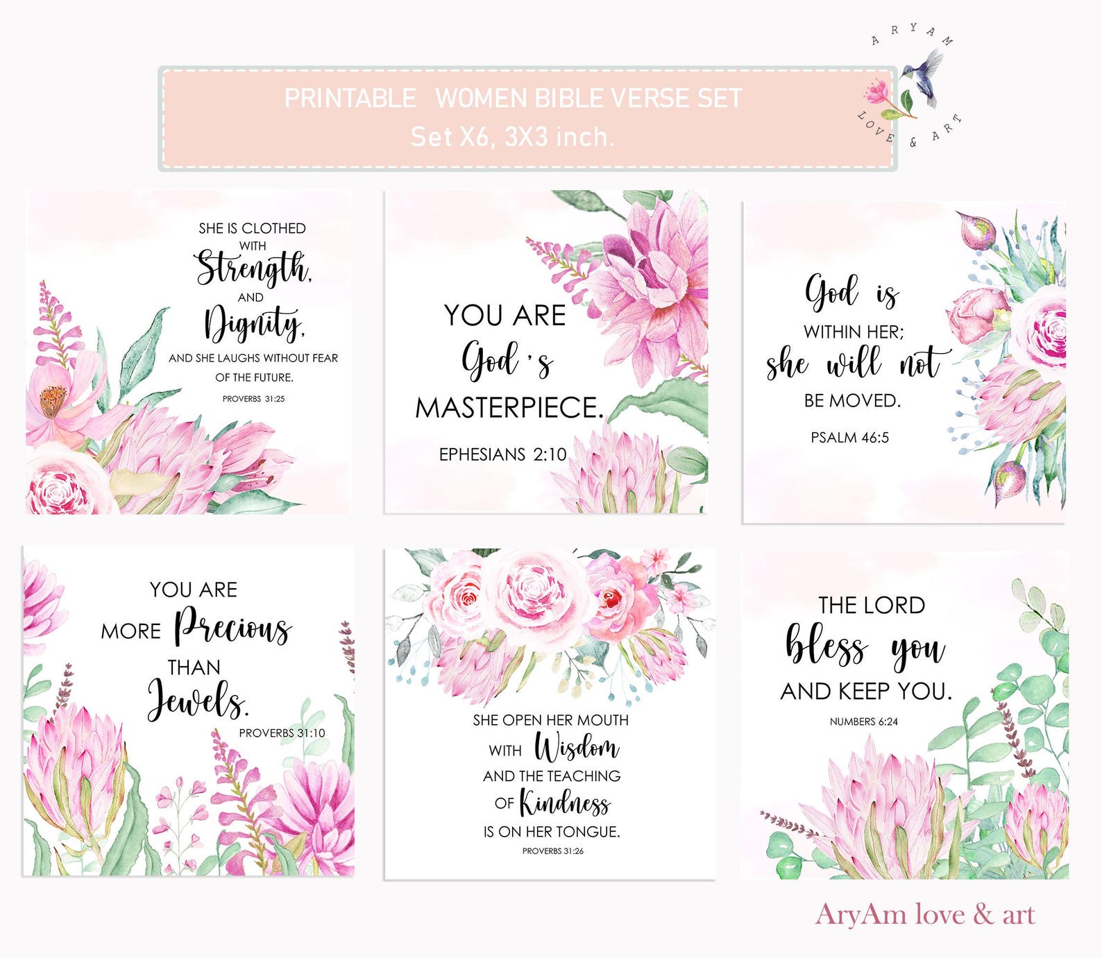 Printable Scripture Cards Set X6, Mother's Day Bible Cards, Women Bible ...