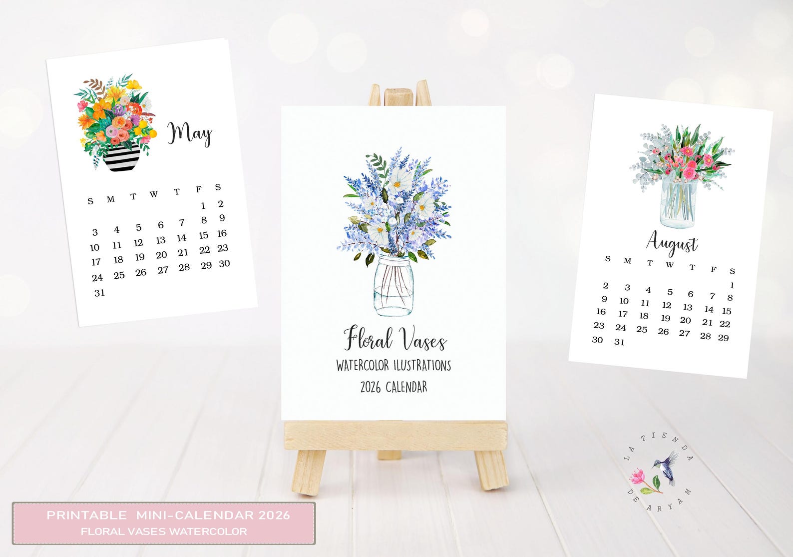Printable 2026 Calendar, Floral Vase Calendar, Floral Calendar, Monthly ...