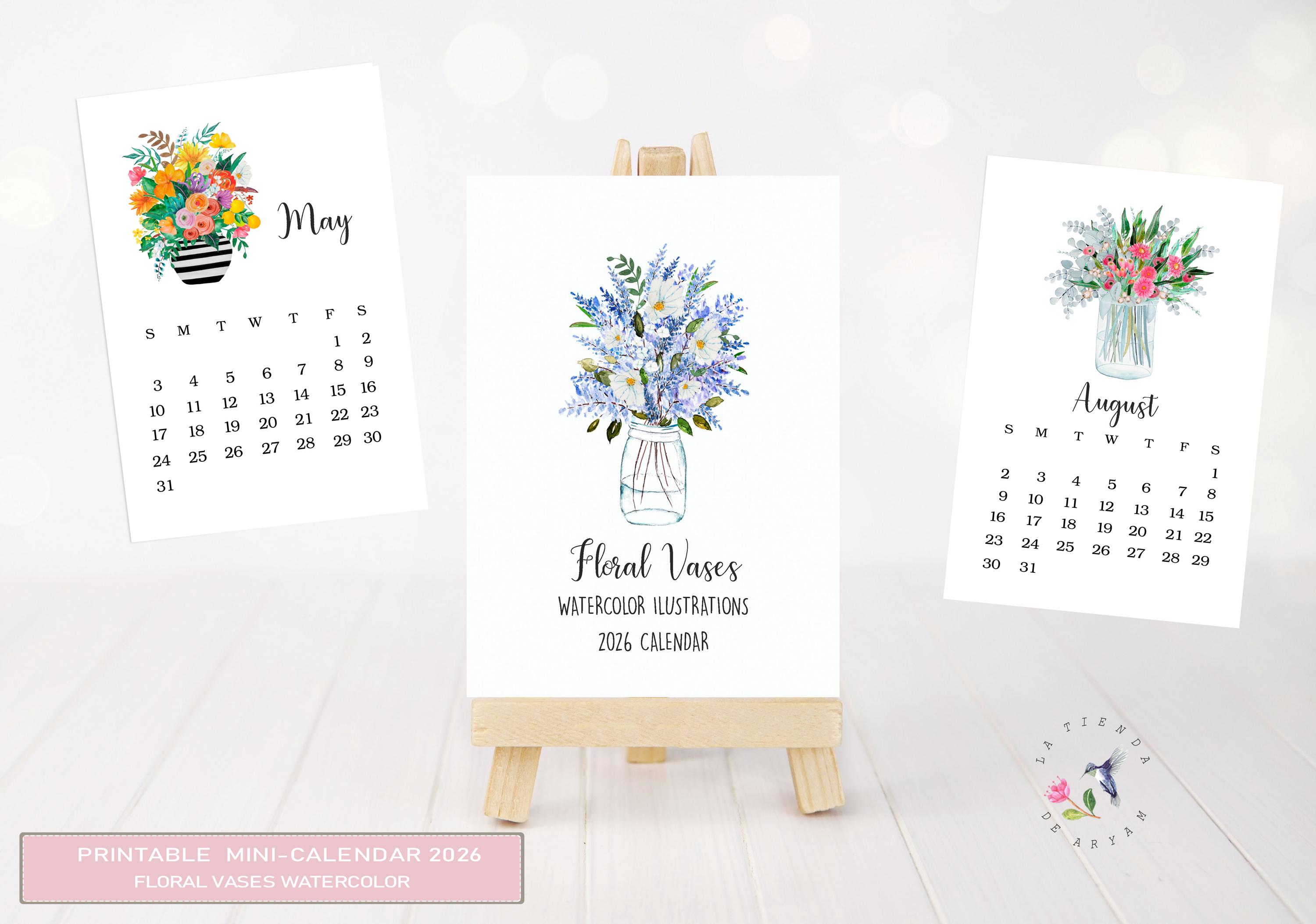 Printable 2026 Calendar, Floral Vase Calendar, Floral Calendar, Monthly ...