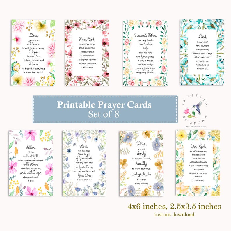 Printable Christian Prayer Cards: Bible Verse Scripture Tags (set of 8 ...