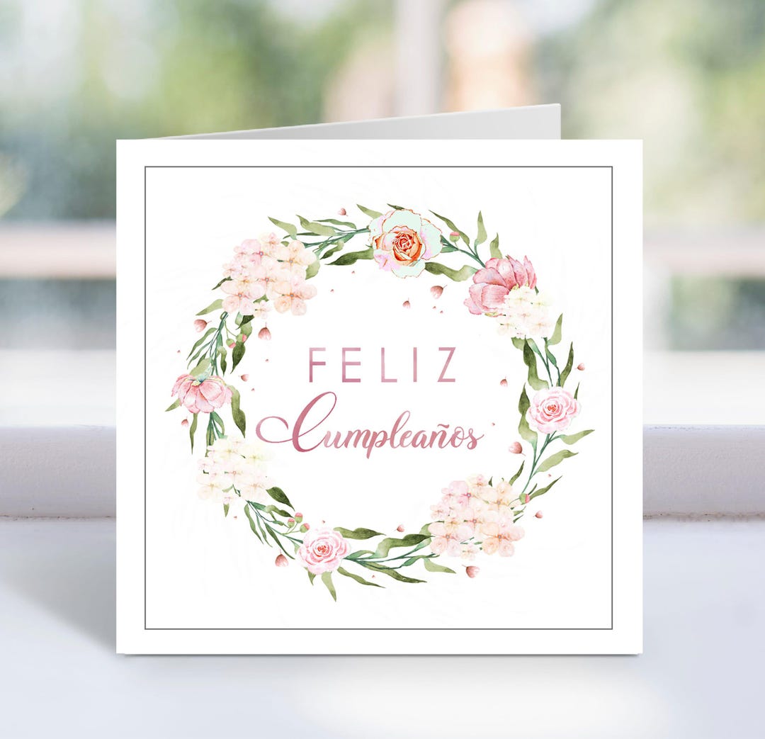 Printable Feliz Cumpleaños Card, Spanish Happy Birthday Card, Blush ...