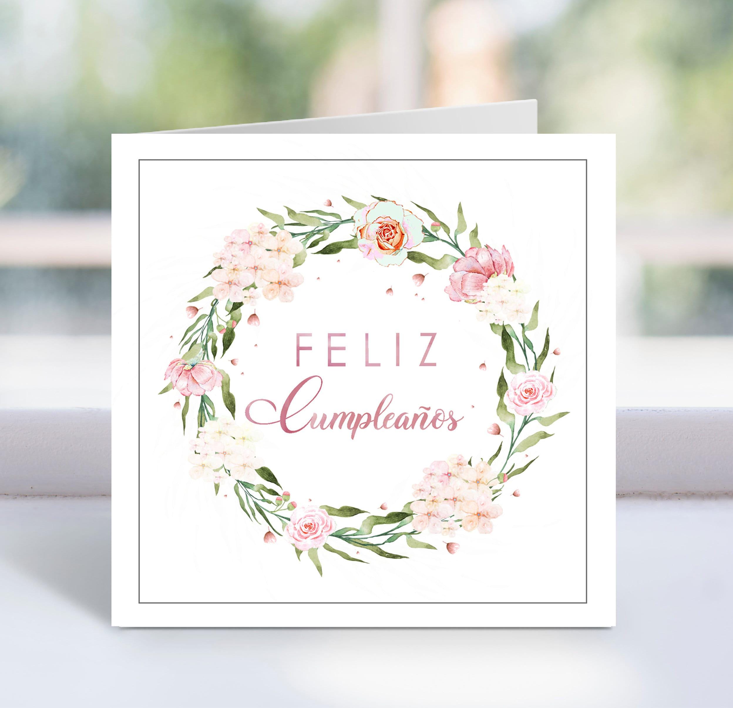 Printable Feliz Cumpleaños Card, Spanish Happy Birthday Card, Blush ...