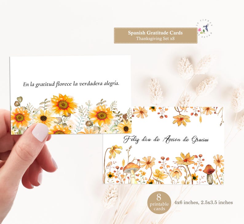 Spanish Thanksgiving Gratitude Cards: Printable Fall Thank You Notes ...