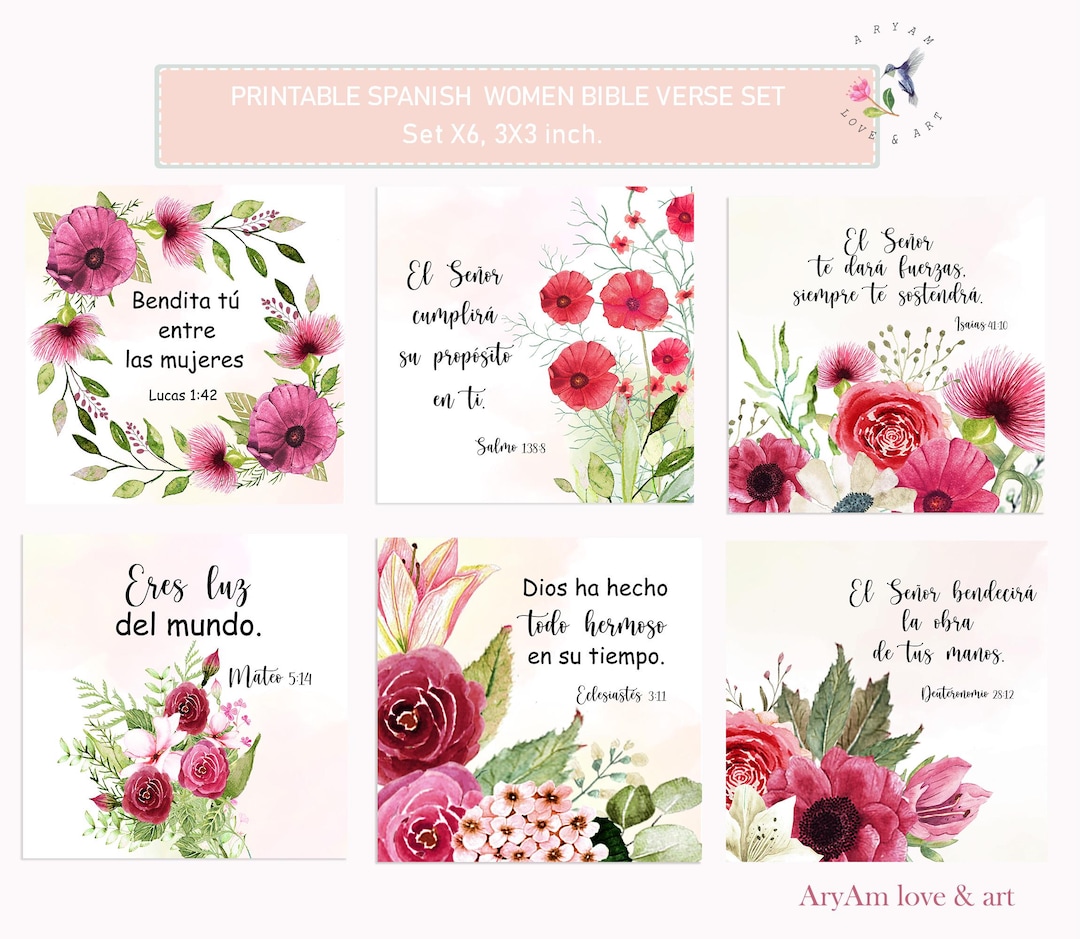 Printable Scripture Cards Set X6, Spanish Women Bible Verse Cards ...