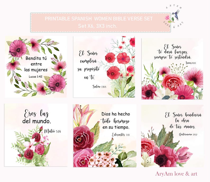 Printable Scripture Cards Set X6, Spanish Women Bible Verse Cards ...
