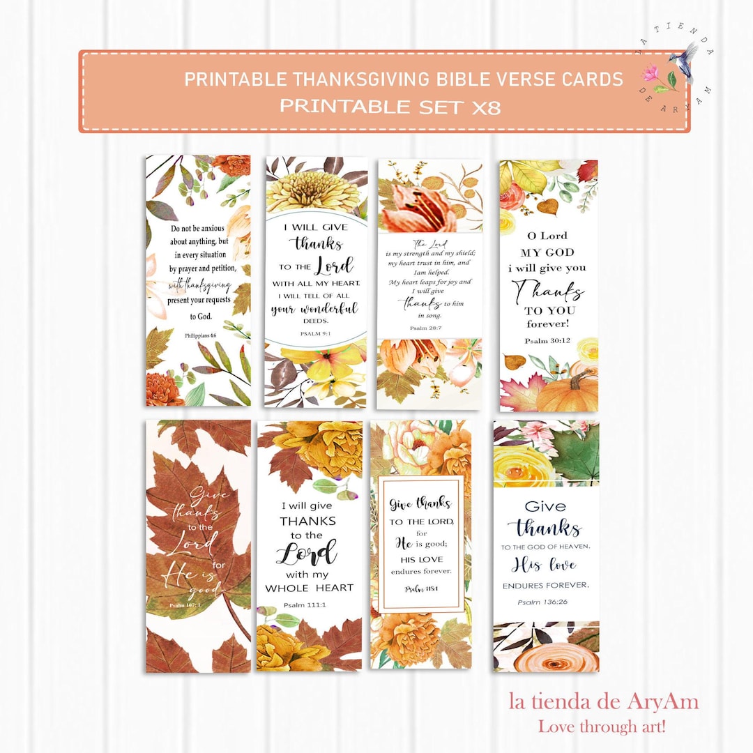 Thanksgiving Bible Bookmarks, Printable Fall Set of 8 (digital Download ...