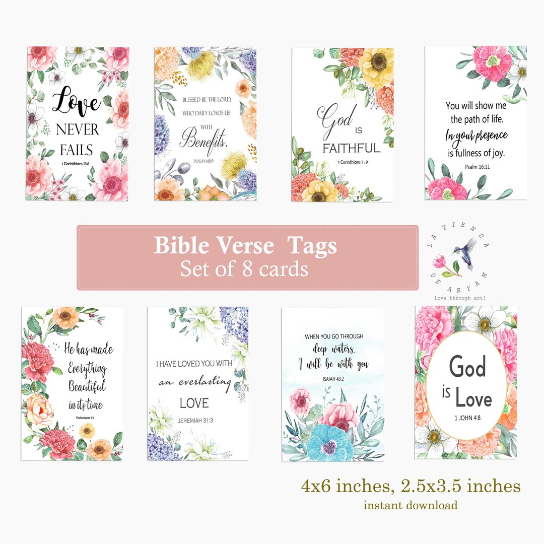 Bible Verse Tags Set X8, Collage Sheet, Scripture Art Tags,3.50" X 2.50 ...