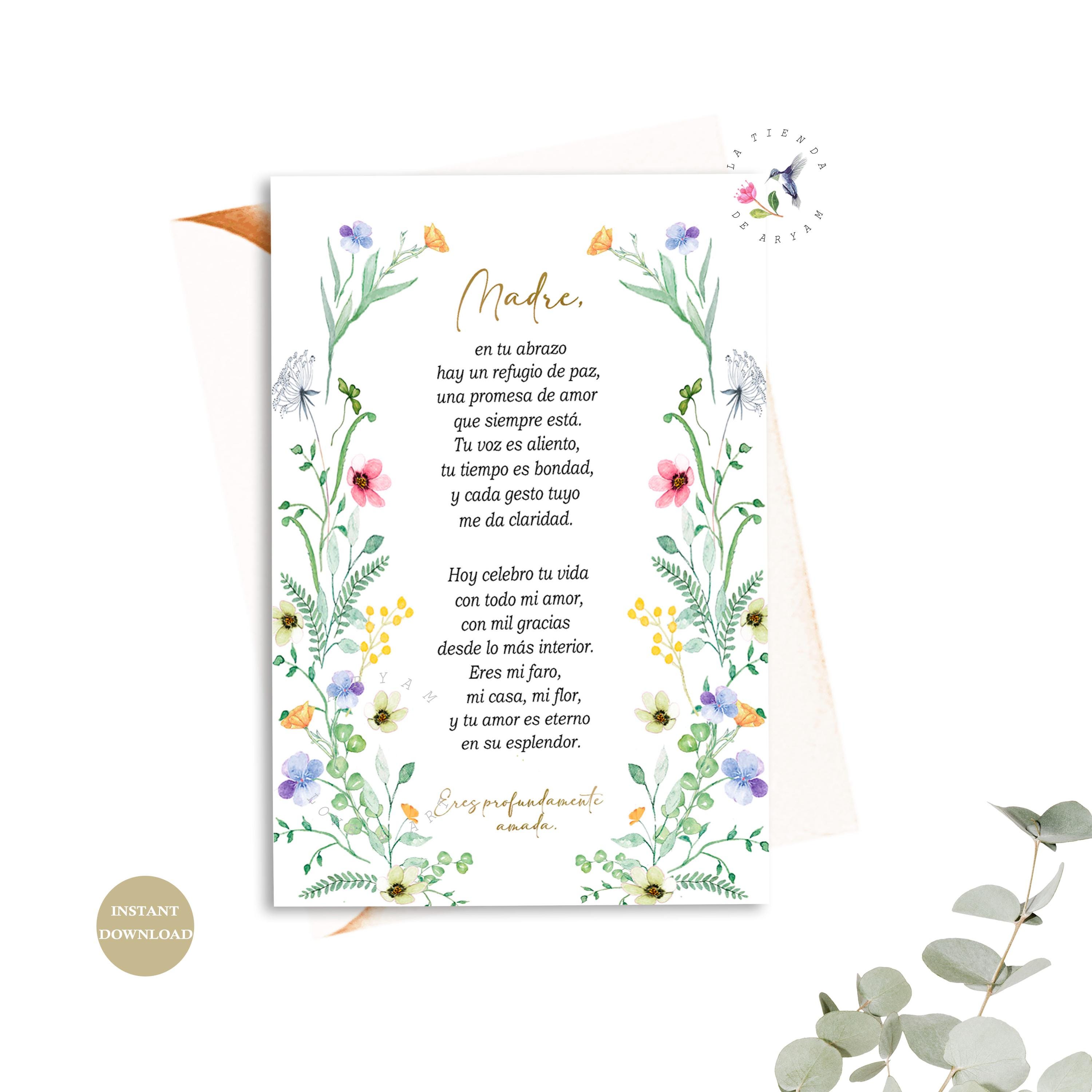 Spanish Poem Card for Mom – Printable Card in Spanish – Poem for Mother ...