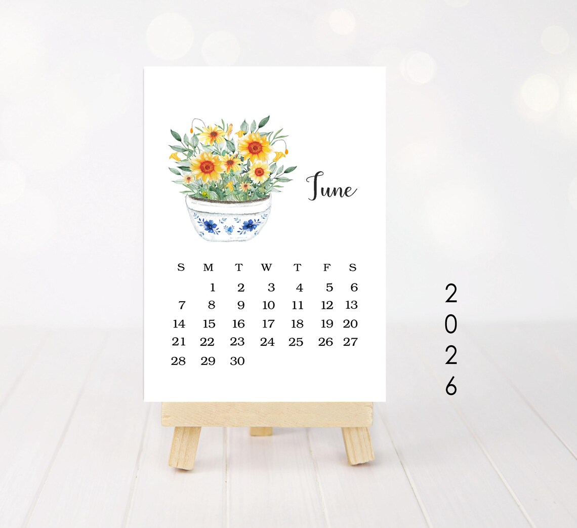 Printable 2026 Calendar, Floral Vase Calendar, Floral Calendar, Monthly ...