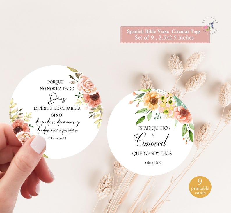 Spanish Bible Verse Tags, Scripture Art Tags, Printable 2.5" Size ...