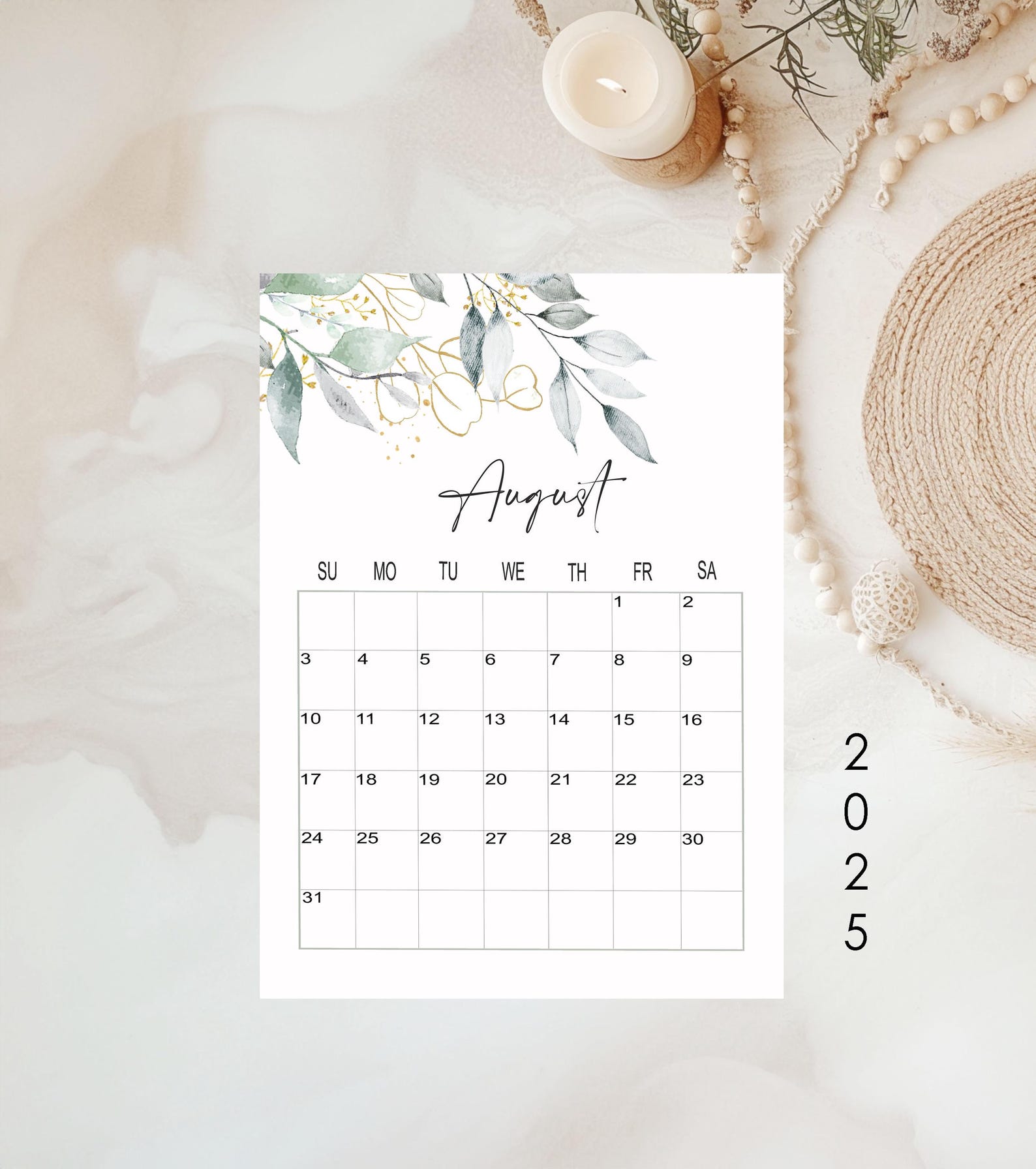 2025 Calendar Printable, Wall Calendar 2025, 2025 Greenery Wall ...